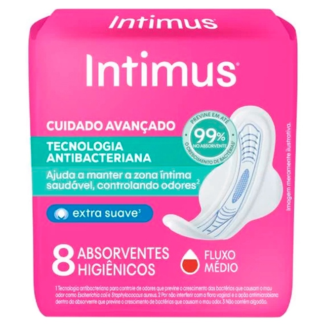ABSORVENTE INTIMUS ULTRA FINO ANTIBACTERIANO COM ABAS 8 UNIDADES ...